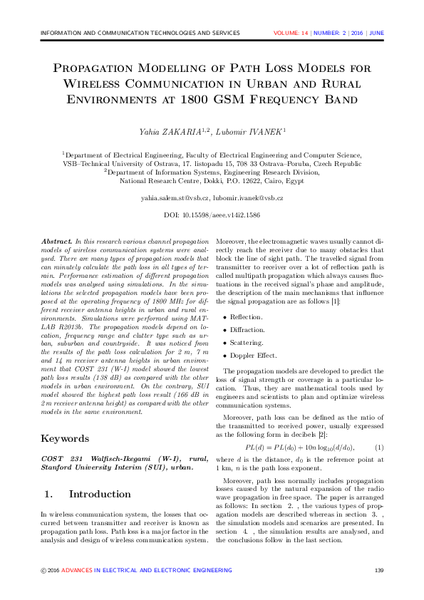 Pdf Propagation Modelling Of Path Loss Models For Wireless Communication In Urban And Rural