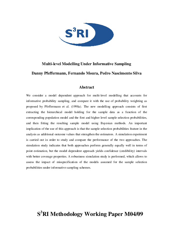 (PDF) Multi-level modelling under informative sampling | FERNANDO MOURA - Academia.edu