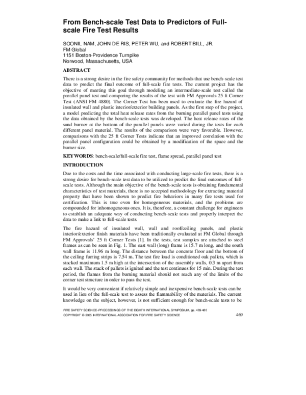 (PDF) From Bench-scale Test Data To Predictors Of Full-scale Fire Test ...