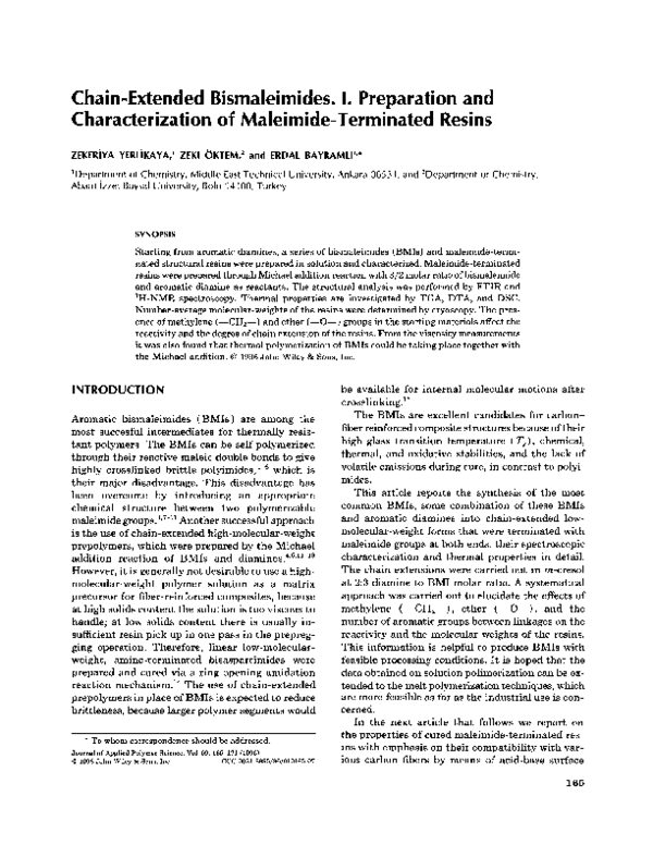 (PDF) Chain‐extended bismaleimides. I. Preparation and characterization ...
