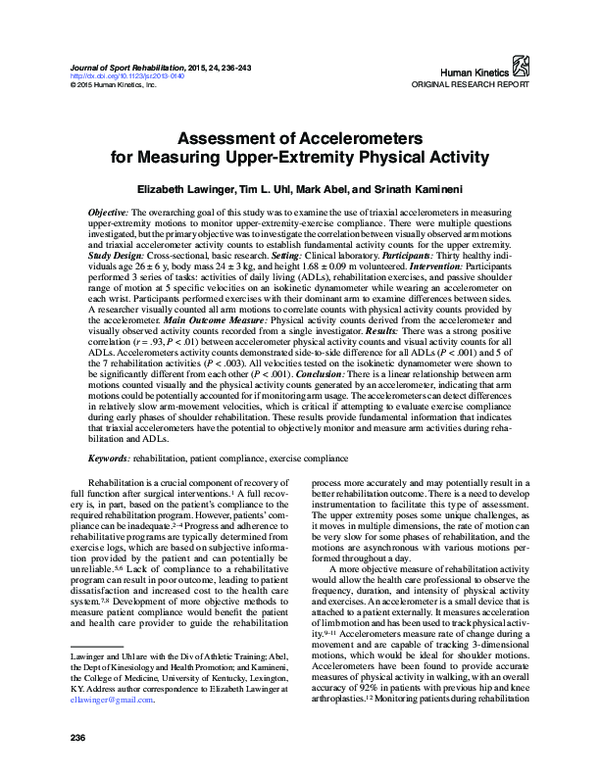 (PDF) Assessment of Accelerometers for Measuring Upper Extremity ...