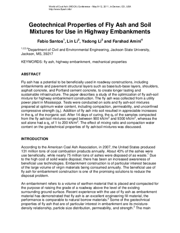 (PDF) Geotechnical Properties of Fly Ash and Soil Mixtures for Use in ...
