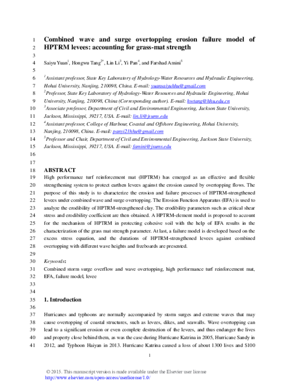 (PDF) Combined wave and surge overtopping erosion failure model of ...