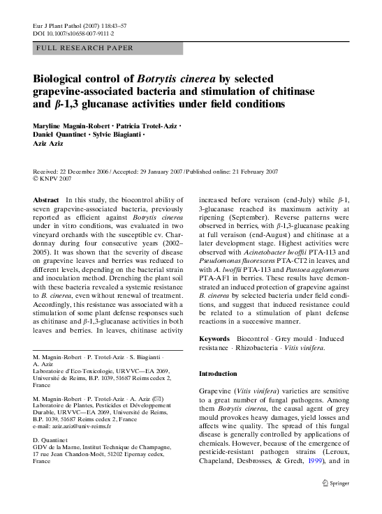 (PDF) Biocontrol of Botrytis cinerea with Bacteria