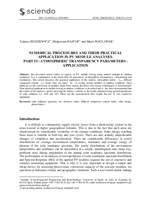 (PDF) Numerical Procedures and their Practical Application in PV Module Analyses. Part IV ...