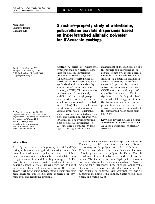 (PDF) Structure?property study of waterborne, polyurethane acrylate ...