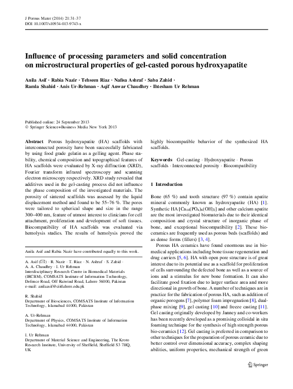 (PDF) Influence of processing parameters and solid concentration on microstructural properties ...