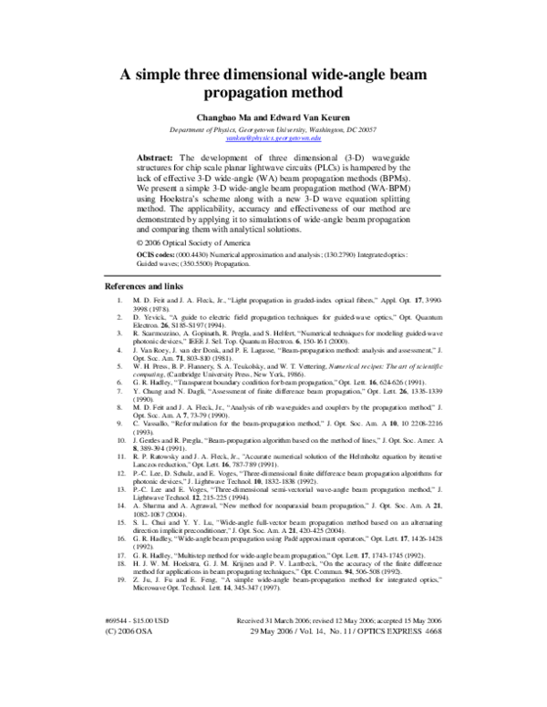 Pdf A Simple Three Dimensional Wide Angle Beam Propagation Method