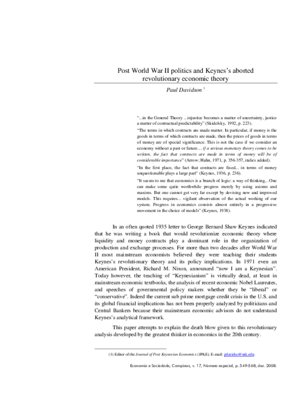(PDF) Post World War II politics and Keynes's aborted revolutionary ...