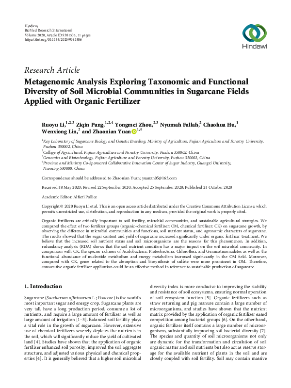 (PDF) Metagenomic Analysis Exploring Taxonomic and Functional Diversity of Soil Microbial ...