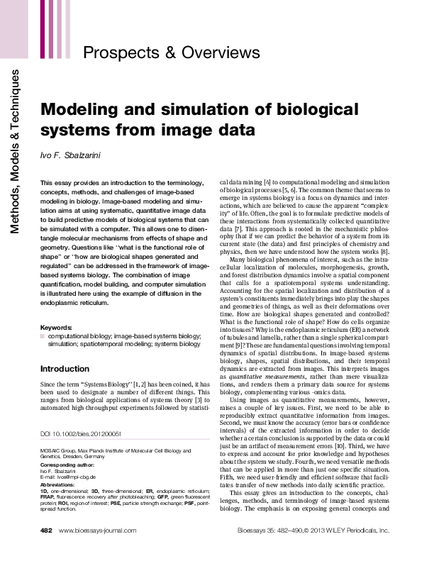(PDF) Modeling and simulation of biological systems from image data