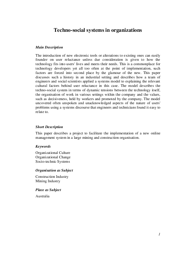 (PDF) Techno-social systems in organizations