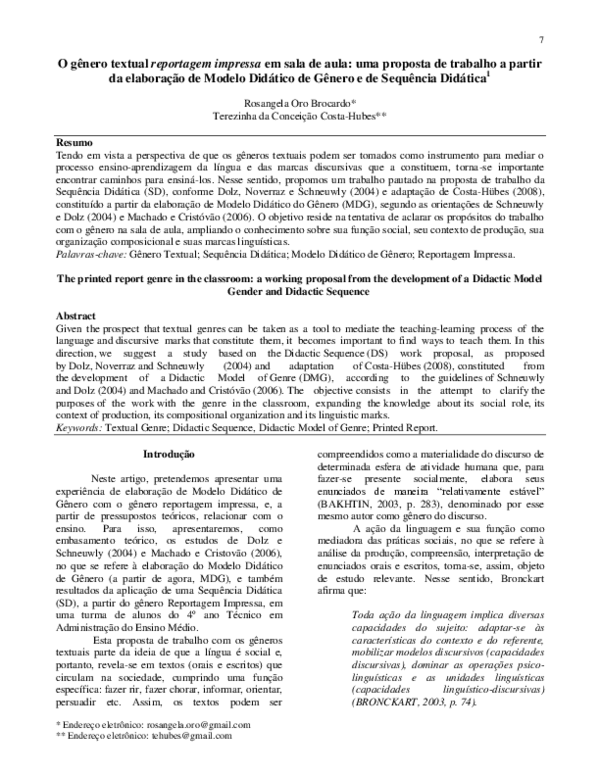 (PDF) O gênero textual reportagem impressa em sala de aula: uma ...