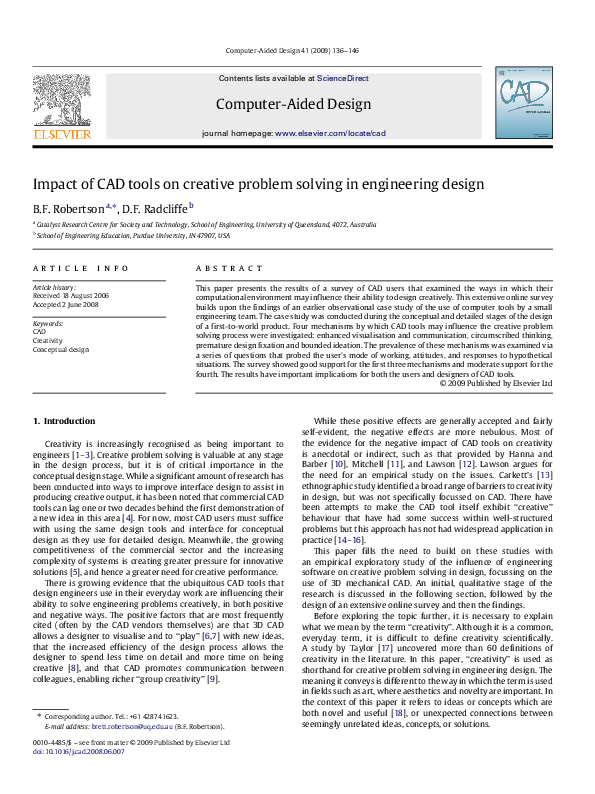 (PDF) Impact of CAD tools on creative problem solving in engineering design