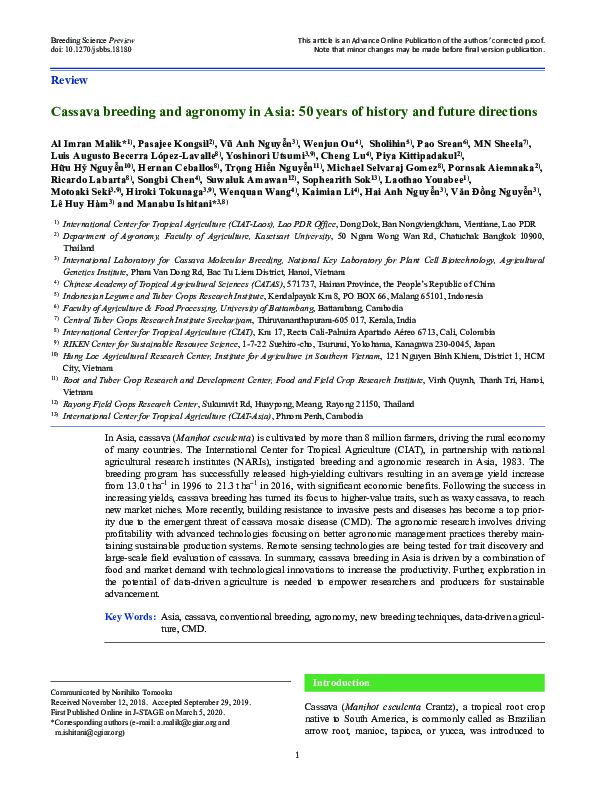 (PDF) Cassava breeding and agronomy in Asia: 50 years of history and ...