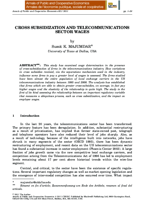 (PDF) Cross Subsidization and Telecommunications Sector Wages