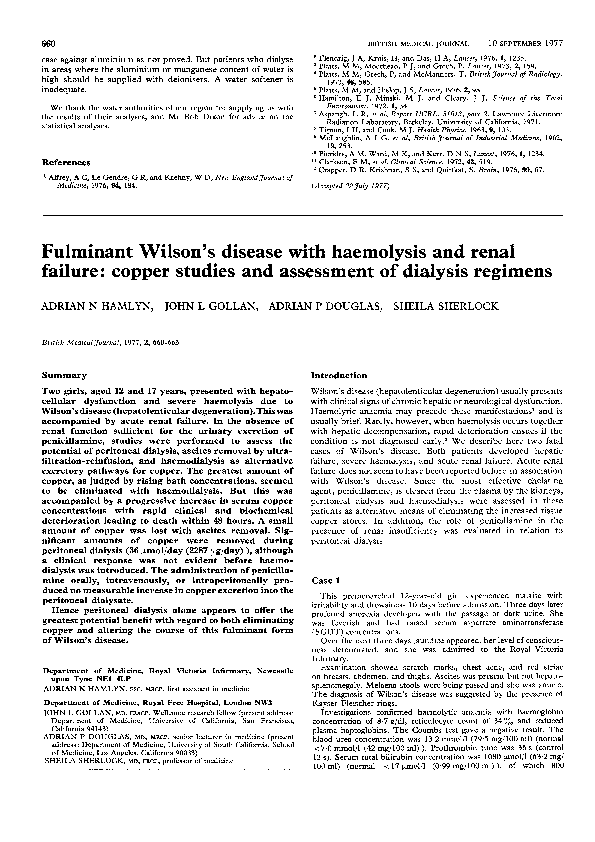 (PDF) Fulminant Wilson's Disease With Haemolysis and Renal Failure ...