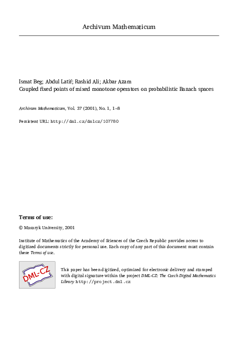 (PDF) Coupled fixed point of mixed monotone operators on probabilistic ...