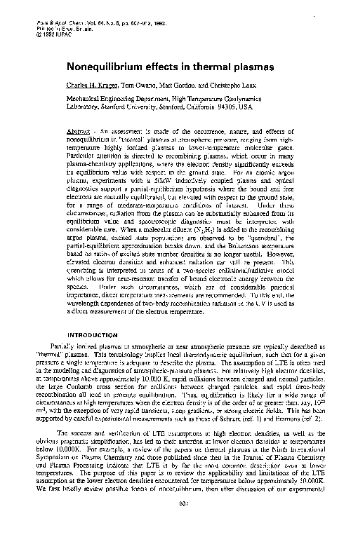 (PDF) Nonequilibrium effects in thermal plasmas