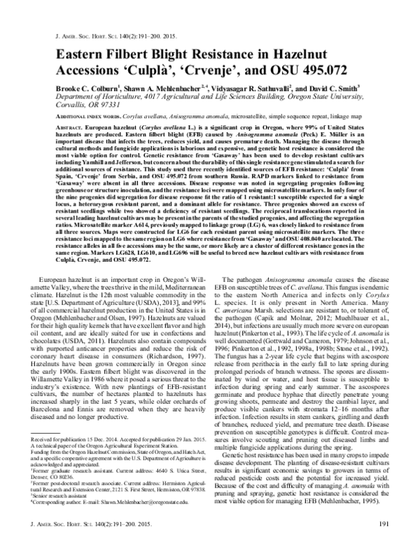 (PDF) Eastern filbert blight resistance in hazelnut accessions ‘Culplá ...