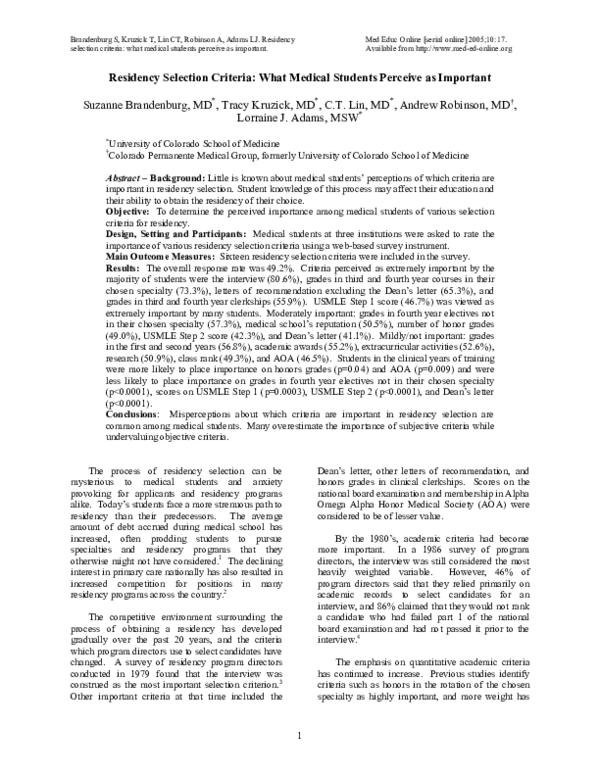(PDF) Residency Selection Criteria: What Medical Students Perceive as ...