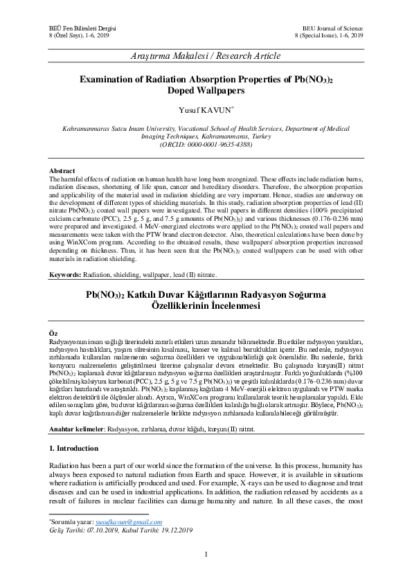 (PDF) Pb(NO3)2 Katkılı Duvar Kâğıtlarının Radyasyon Soğurma ...