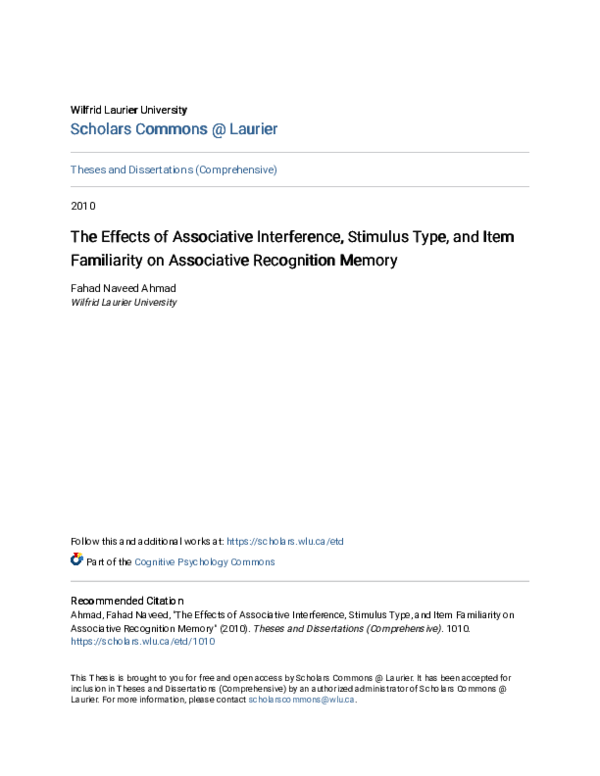 (PDF) The Effects of Associative Interference, Stimulus type, and Item ...