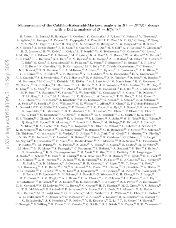 (PDF) Measurement of the Cabibbo-Kobayashi-Maskawa Angle γ in B^{∓}→ D ...