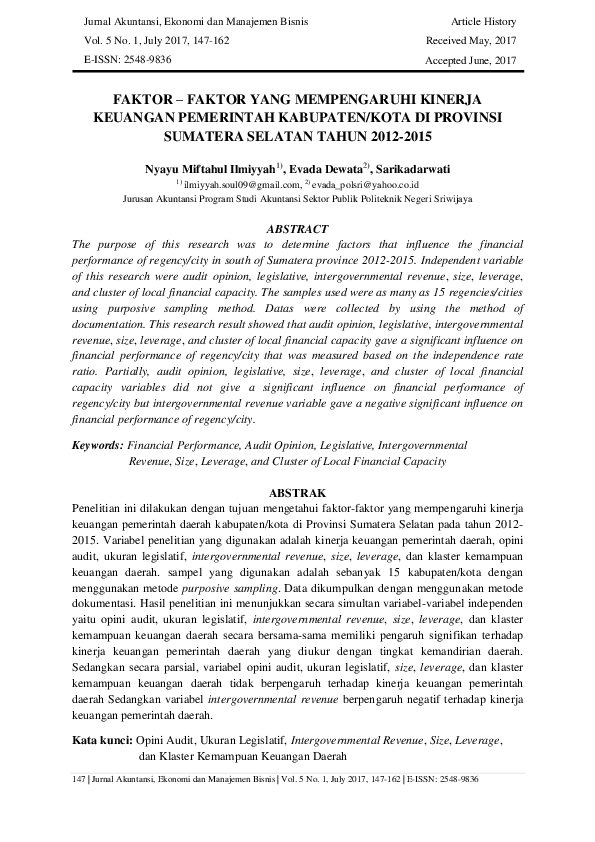 (PDF) Faktor-Faktor Yang Mempengaruhi Kinerja Keuangan Pada Sektor Perbankan Yang Terdaftar DI ...