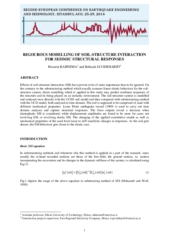 (PDF) Rigorous Modelling of Soil-Structure Interaction for Seismic Structural Responses