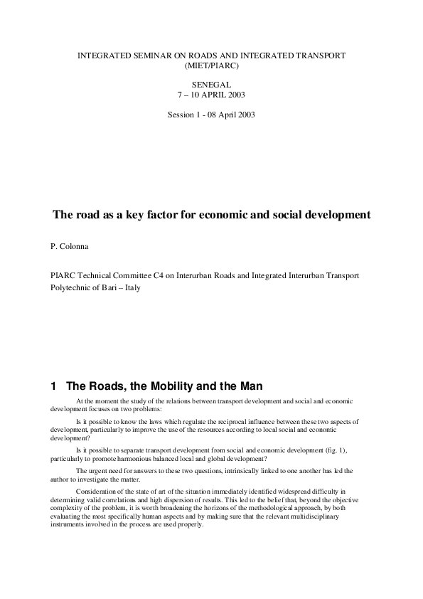 (PDF) Road as a key factor of economic development