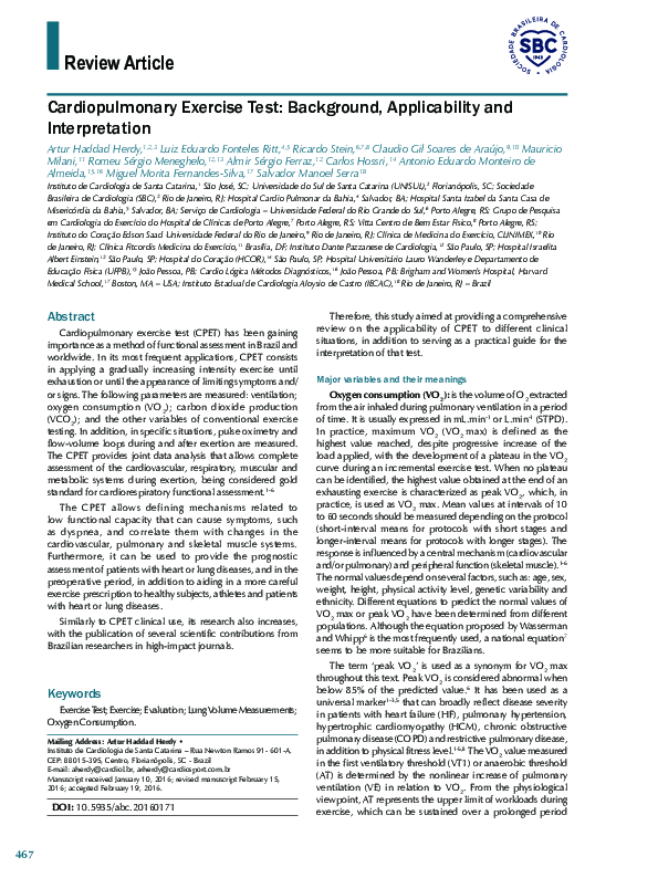 (PDF) Cardiopulmonary Exercise Test: Fundamentals, Applicability and ...