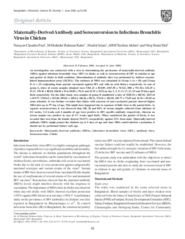 (PDF) Maternally-Derived Antibody and Seroconversion to Infectious ...