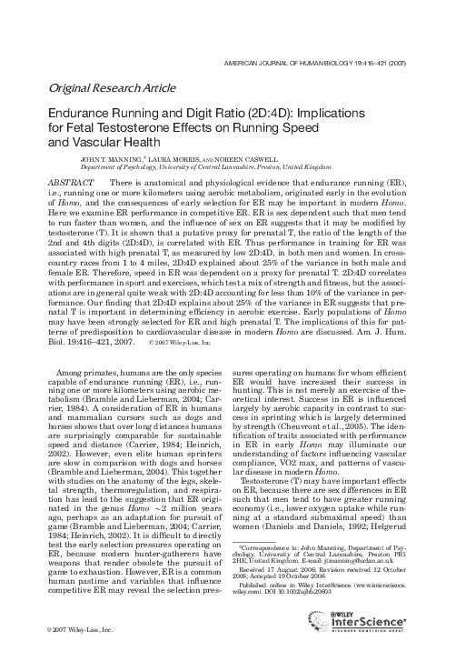(PDF) Endurance running and digit ratio (2D:4D): Implications for fetal ...