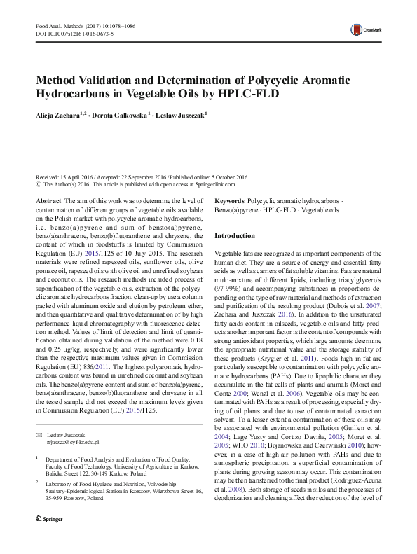 (PDF) Method Validation and Determination of Polycyclic Aromatic ...
