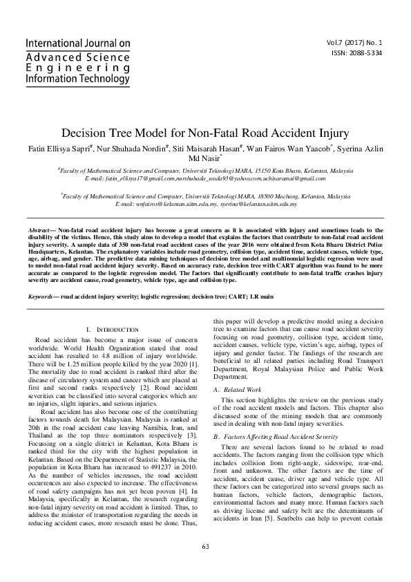 (PDF) Decision Tree Model for Non-Fatal Road Accident Injury
