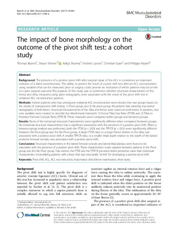 (PDF) Bone Morphology and the Pivot Shift Test After ACL Reconstruction