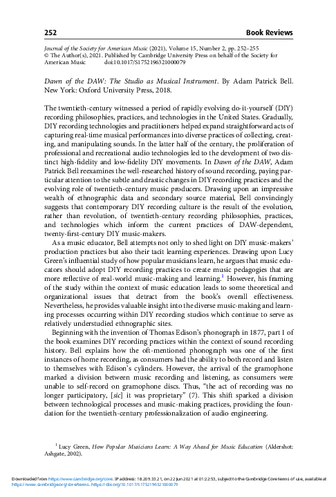 (PDF) Dawn of the DAW: The Studio as Musical Instrument. By Adam ...