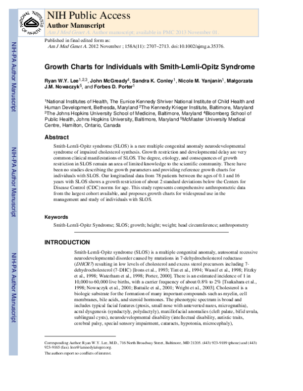 (PDF) Growth charts for individuals with Smith-Lemli-Opitz syndrome