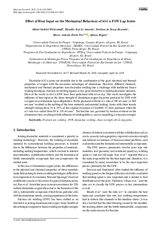 (PDF) Effect of Heat Input on the Mechanical Behaviour of Al-Cu FSW Lap ...