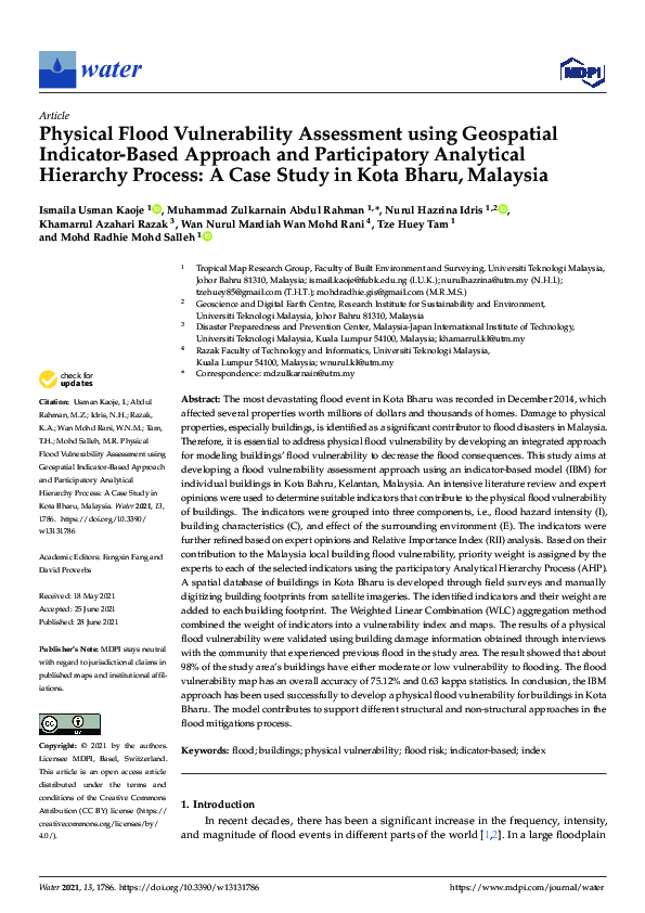Pdf Physical Flood Vulnerability Assessment Using Geospatial Indicator Based Approach And