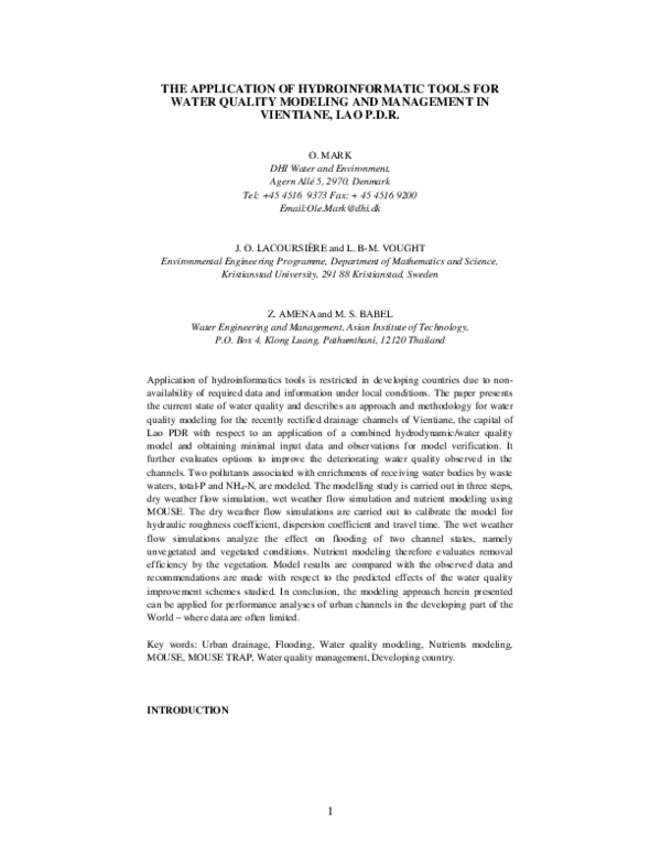 (PDF) Application of hydroinformatics tools for water quality modeling ...