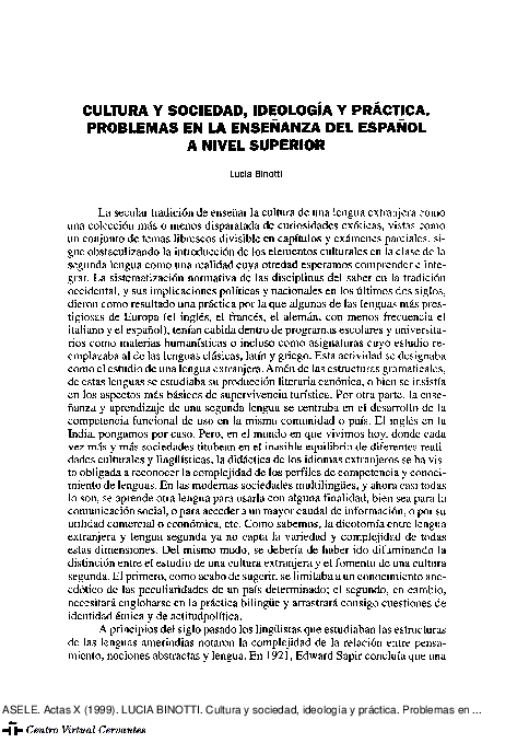 (PDF) Cultura y Sociedad, Ideolog a y Practica. Problemas en La Ense anza Del Espa ol a Nivel ...