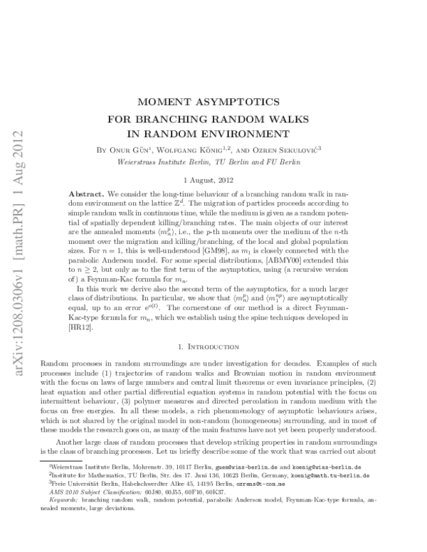 Pdf Moment Asymptotics For Branching Random Walks In Random Environment