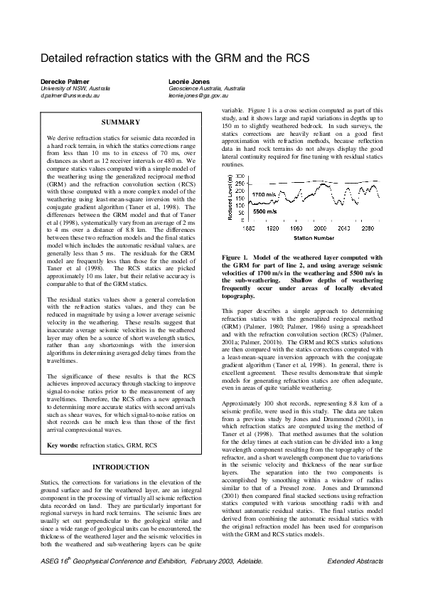 (PDF) Detailed refraction statics with the GRM and the RCS