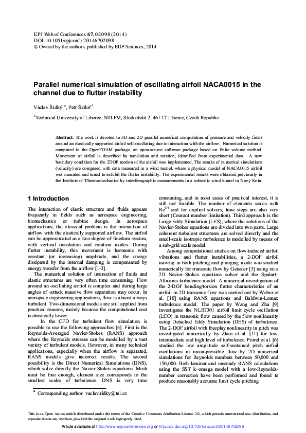 (PDF) Parallel numerical simulation of oscillating airfoil NACA0015 in the channel due to ...