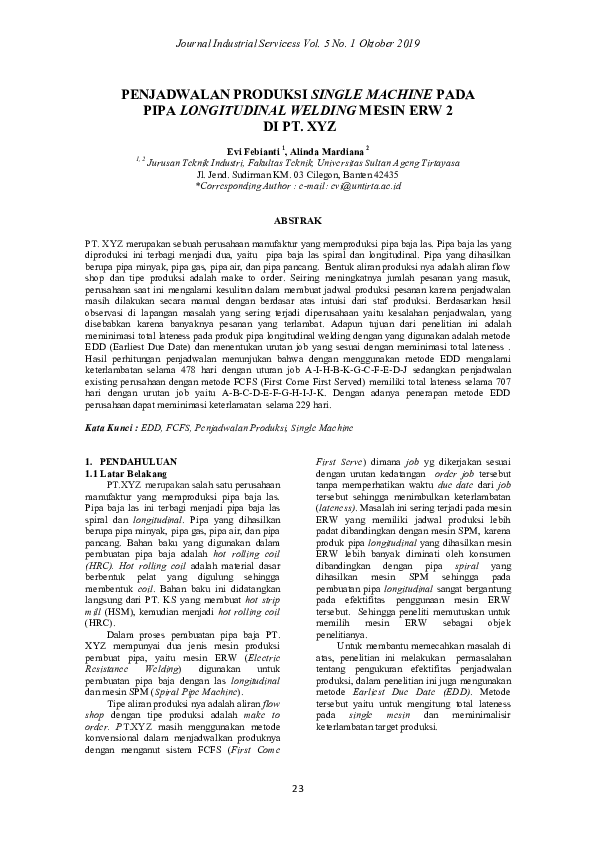 (PDF) Penjadwalan Produksi Single Machine Pada Pipa Longitudinal ...