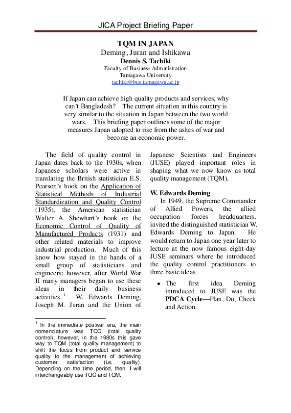 (PDF) TQM IN JAPAN Deming, Juran and Ishikawa