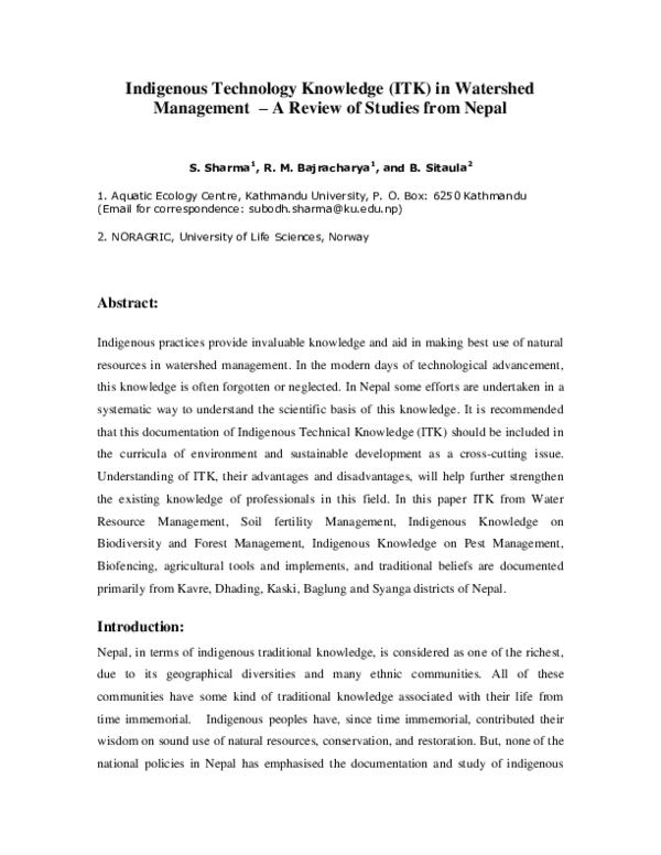 (PDF) Indigenous Technology Knowledge in Nepal — A review