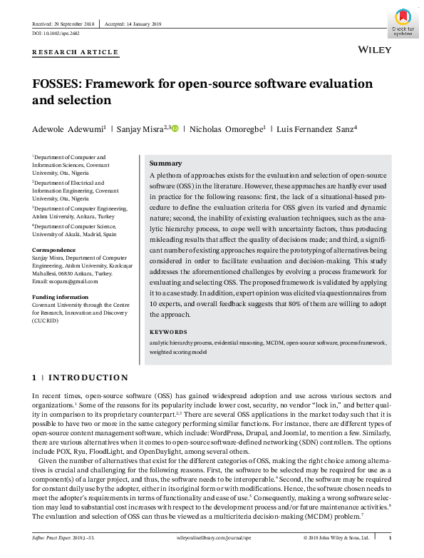 (PDF) FOSSES: Framework for open-source software evaluation and selection